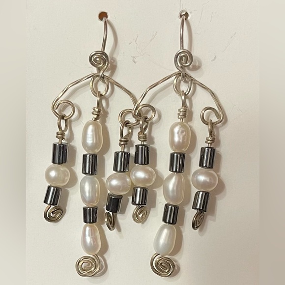 Jewelry | Artisan Handmade Silver Wire Freshwater Pearl And Hematite ...